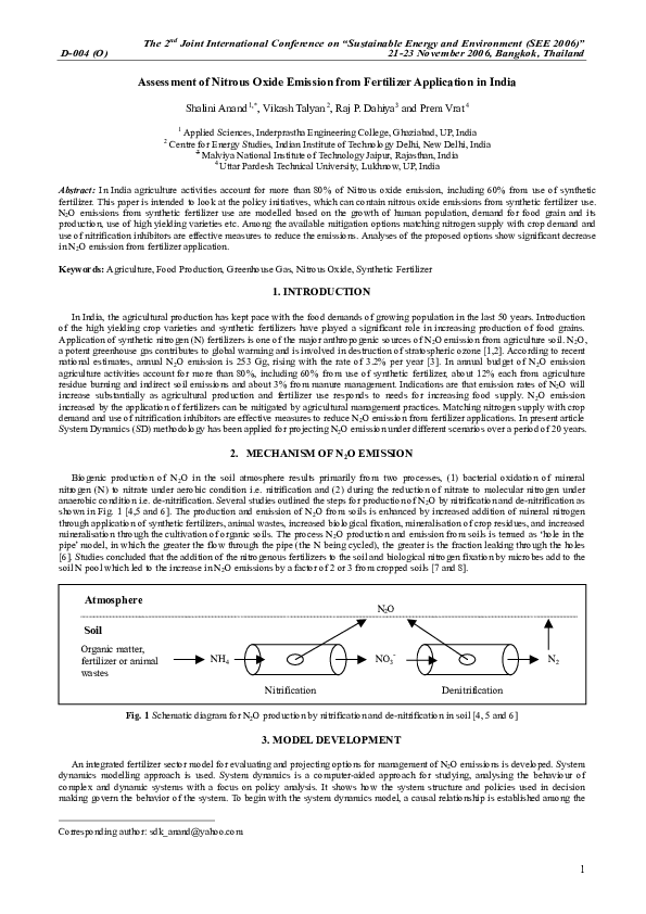 (PDF) Assessment of Nitrous Oxide Emission from Fertilizer Application ...