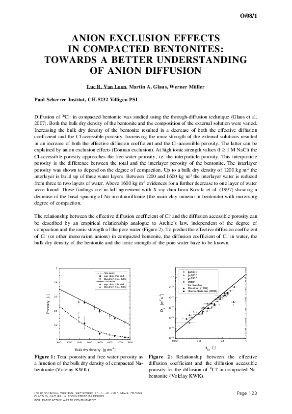 (PDF) Anion exclusion effects in compacted bentonites: Towards a better ...
