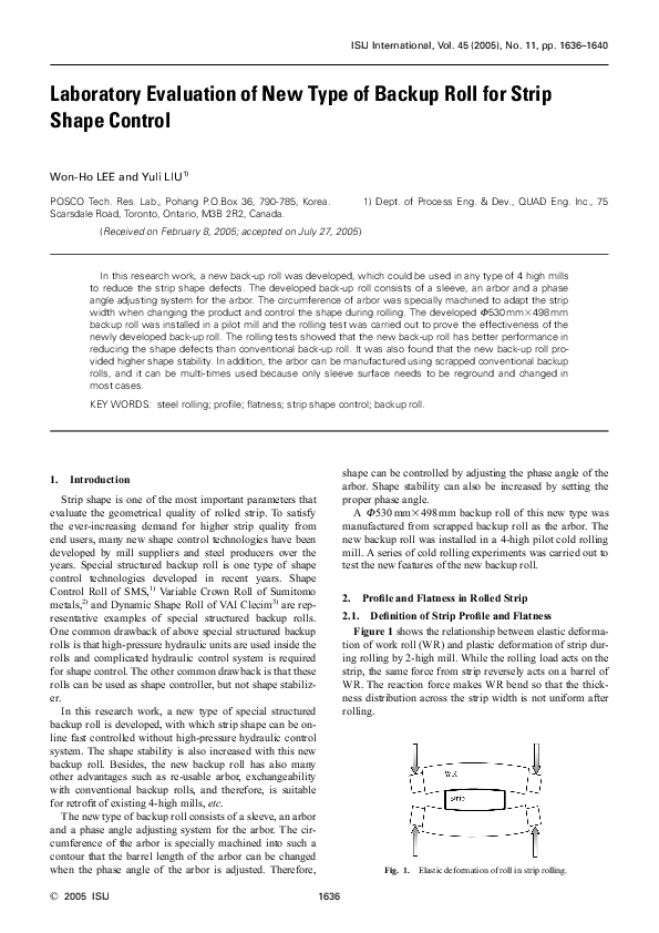 (PDF) Laboratory Evaluation of New Type of Backup Roll for Strip Shape ...