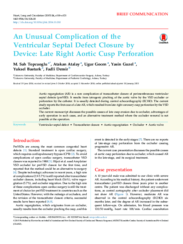 (PDF) Perforation of the Right Aortic Valve Cusp: Complication of ...