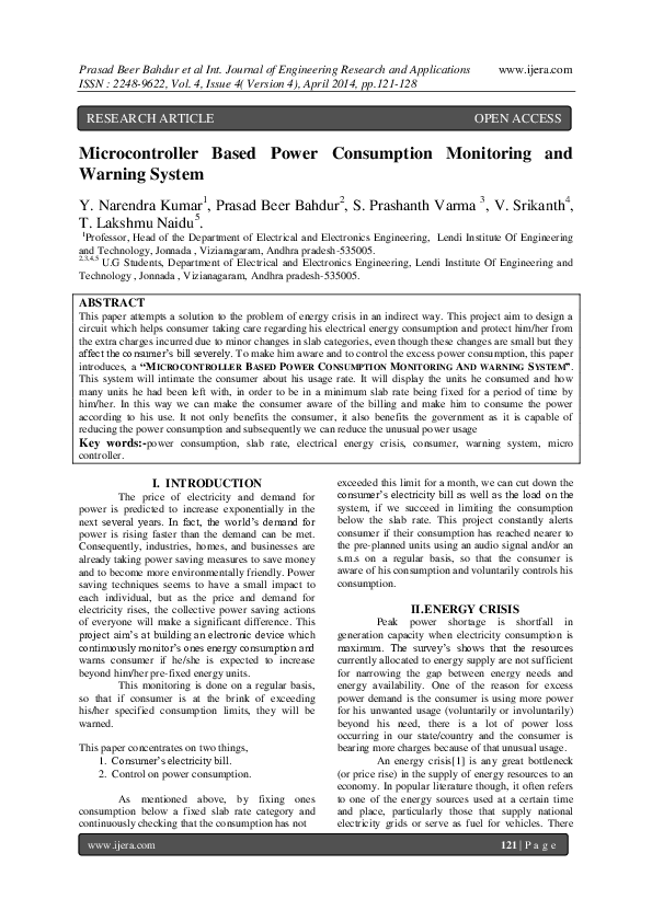 (PDF) Microcontroller Based Power Consumption Monitoring and Warning System