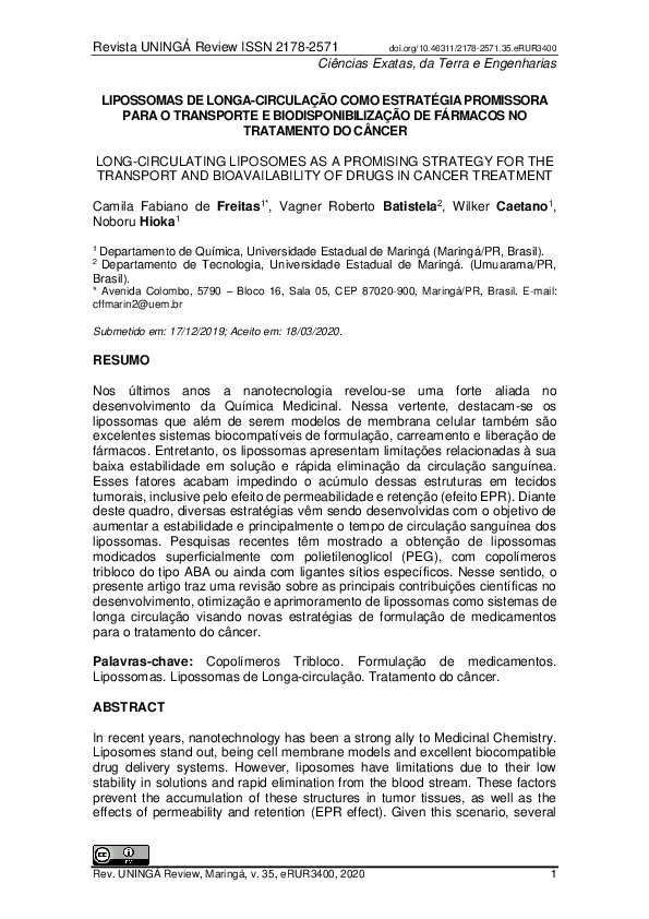(PDF) Lipossomas De Longa-Circulação Como Estratégia Promissora Para O ...