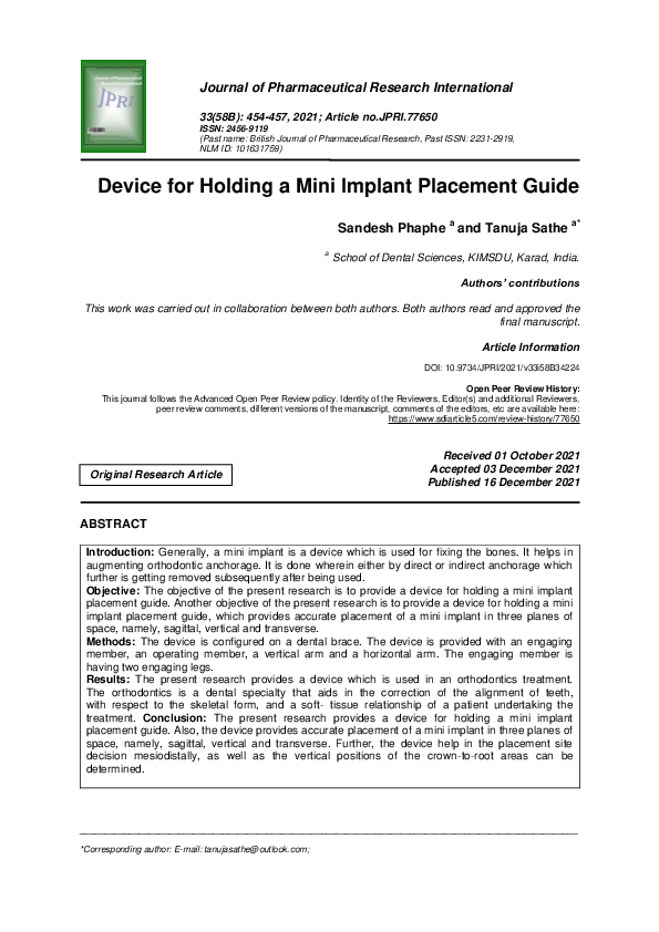 (PDF) Device for Holding a Mini Implant Placement Guide