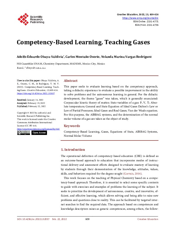 (PDF) Competency-Based Learning. Teaching Gases