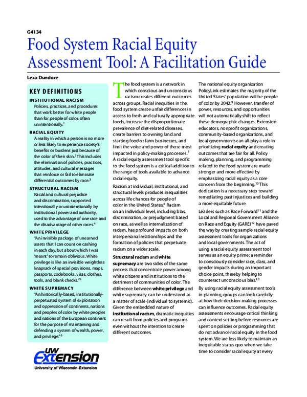 (PDF) Food System Racial Equity Assessment Tool: A Facilitation Guide