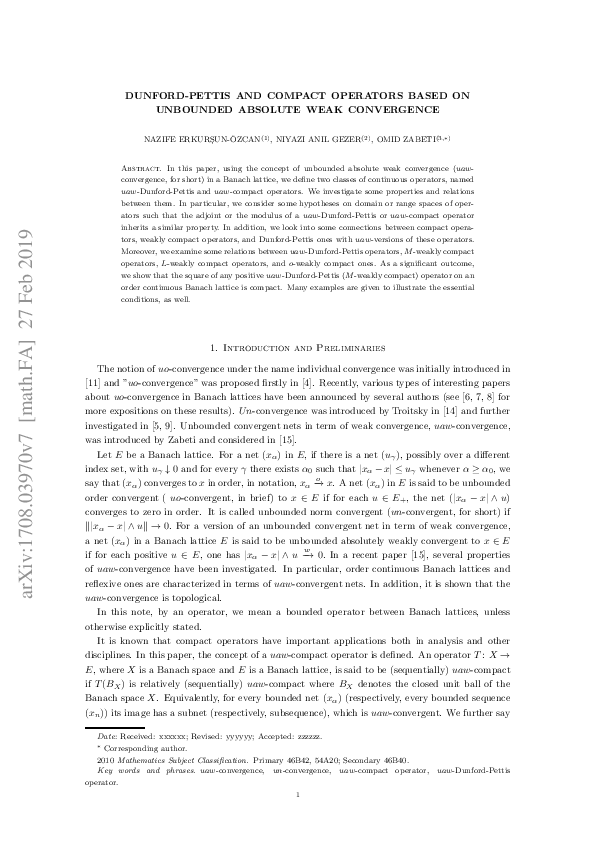 (PDF) Unbounded Weak Compact and Dunford-Pettis Operators