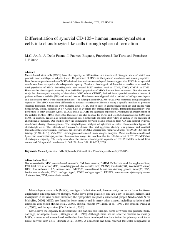(PDF) CD105+ MSC Chondrogenesis through Spheroid Formation