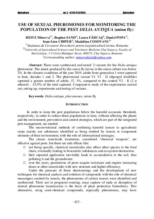(PDF) USE OF SEXUAL PHEROMONES FOR MONITORING THE POPULATION OF THE PEST DELIA ANTIQUA (onion ...