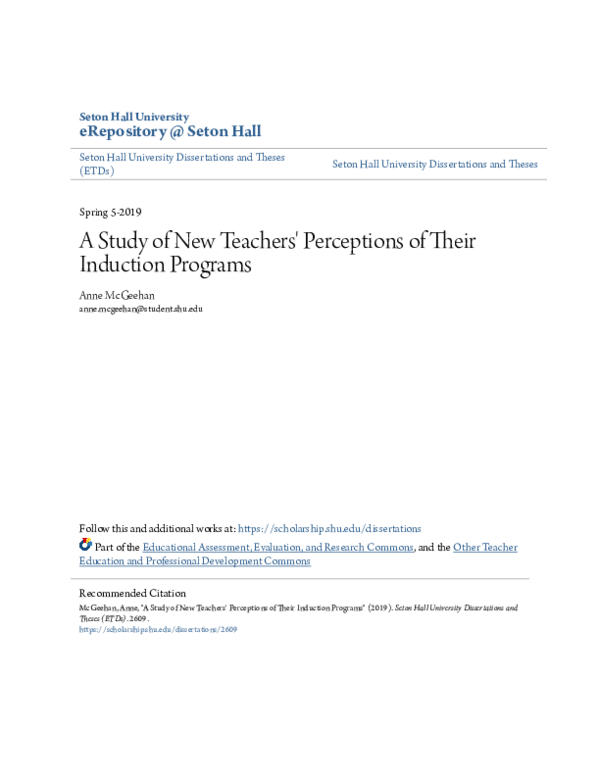 (PDF) New Teachers' Induction Programs: Perceptions and Impacts