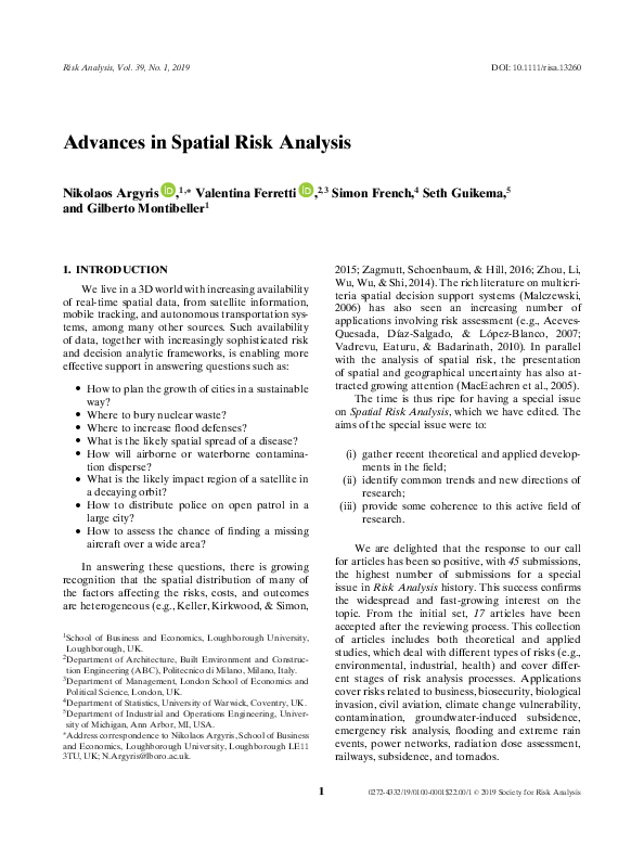 (PDF) Advances in Spatial Risk Analysis | Valentina Ferretti - Academia.edu