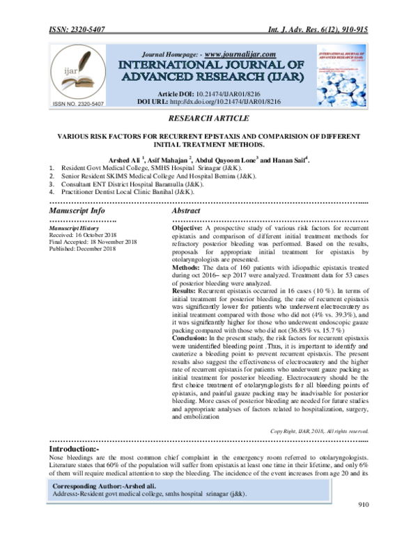 (PDF) Risk Factors and Treatments for Epistaxis