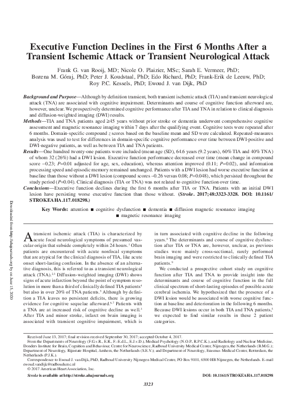(PDF) Executive Function Declines in the First 6 Months After a ...