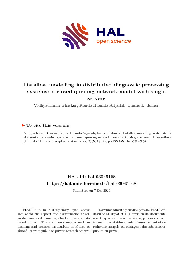 Pdf Dataflow Modelling In Distributed Diagnostic Processing Systems A Closed Queueing Network
