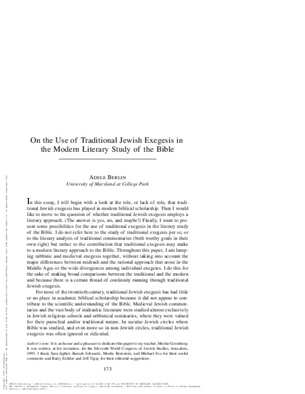(PDF) On the Use of Traditional Jewish Exegesis in the Modern Literary ...