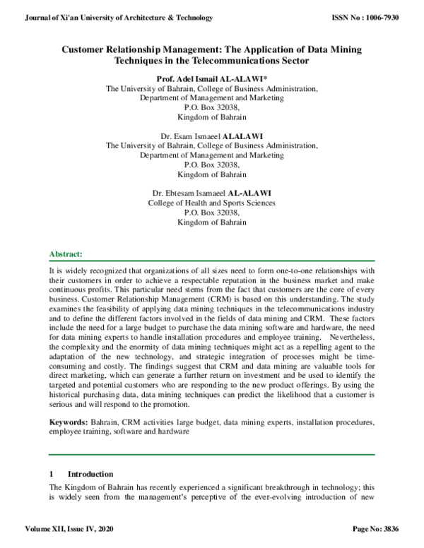 Pdf Customer Relationship Management The Application Of Data Mining