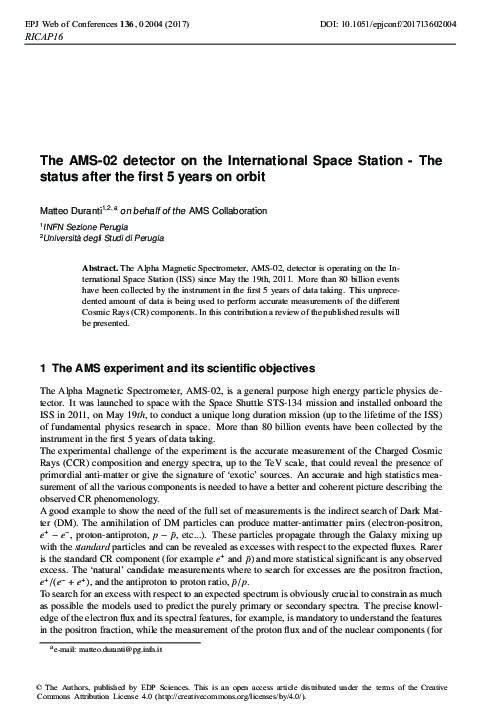 (PDF) The AMS-02 detector on the International Space Station - The ...