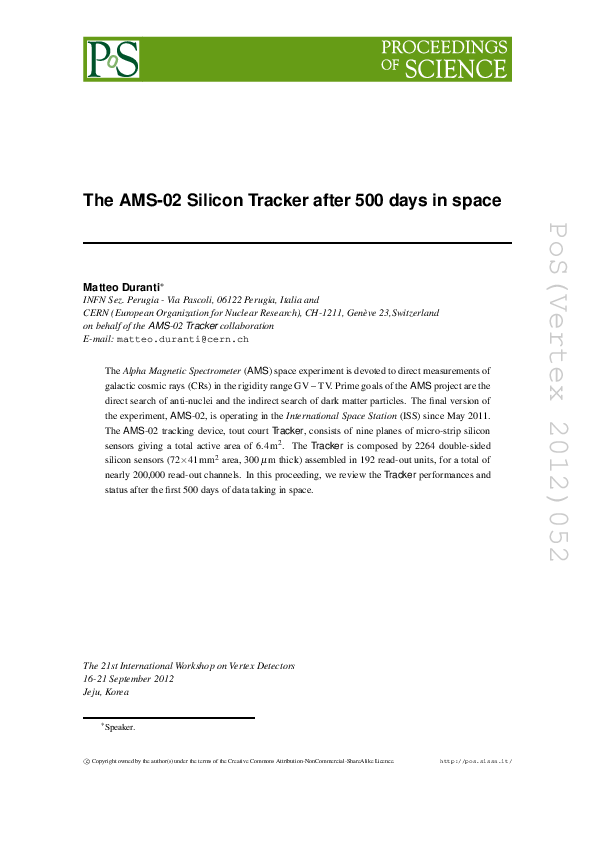 (PDF) The AMS-02 Silicon Tracker (The Detector after 500 Days in Space)
