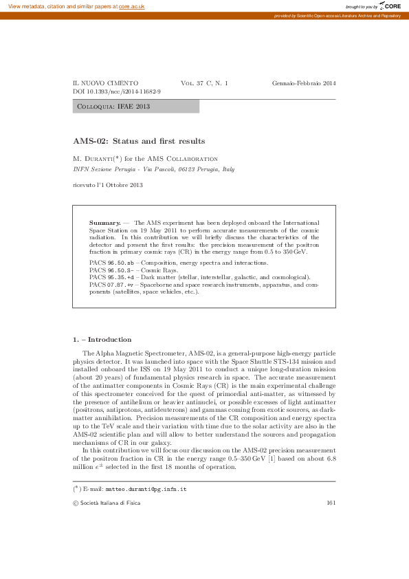 (PDF) AMS-02: Status and first results