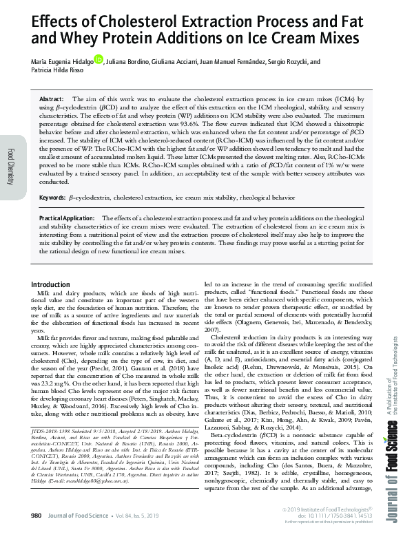 (PDF) Effects of Cholesterol Extraction Process and Fat and Whey Protein Additions on Ice Cream ...