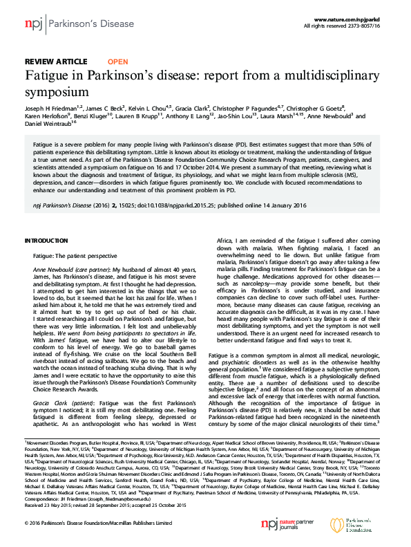 (PDF) Fatigue in Parkinson’s disease: report from a multidisciplinary ...