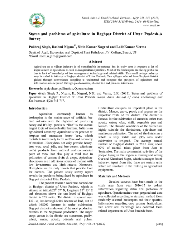 (PDF) Status and problems of apiculture in Baghpat District of Uttar ...