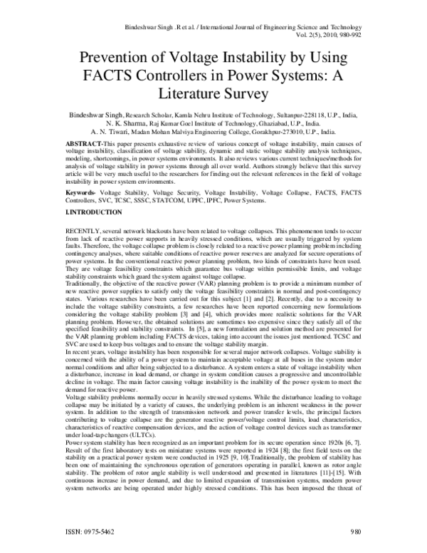 (PDF) Prevention of Voltage Instability by Using FACTS Controllers in ...