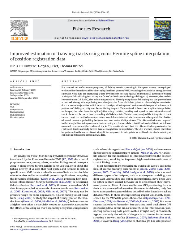 Pdf Improved Estimation Of Trawling Tracks Using Cubic Hermite Spline Interpolation Of