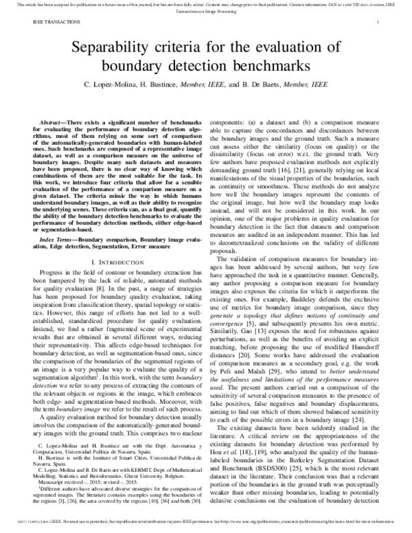(PDF) Separability Criteria for the Evaluation of Boundary Detection Benchmarks