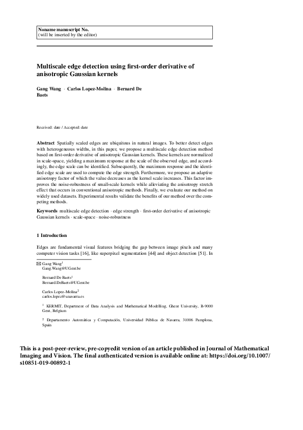 Pdf Multiscale Edge Detection Using First Order Derivative Of Anisotropic Gaussian Kernels
