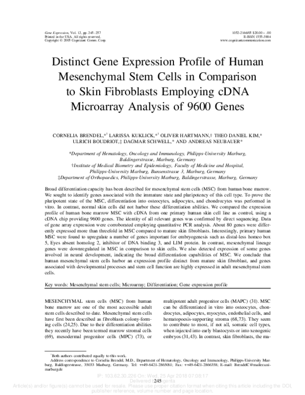(PDF) Distinct Gene Expression Profile of Human Mesenchymal Stem Cells in Comparison to Skin ...