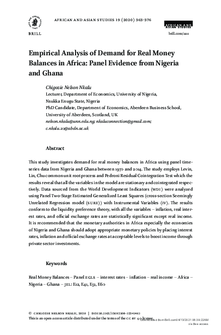 (PDF) Empirical Analysis of Demand for Real Money Balances in Africa ...
