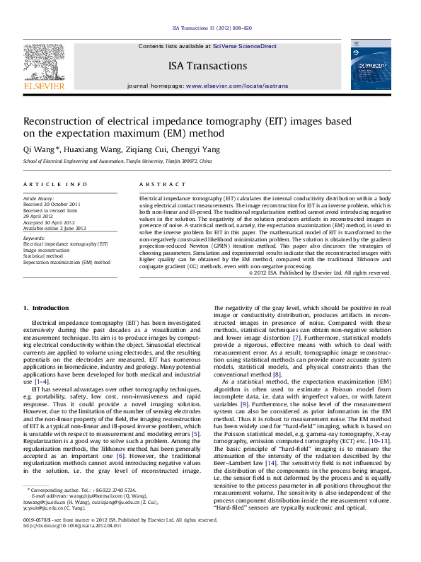 Pdf Reconstruction Of Electrical Impedance Tomography Eit Images