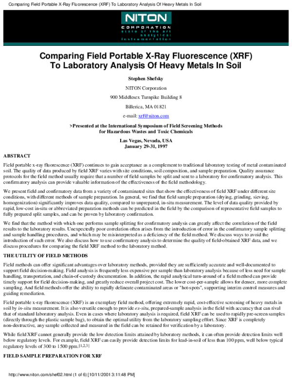 (PDF) Field XRF vs. Lab Analysis of Soil Metals