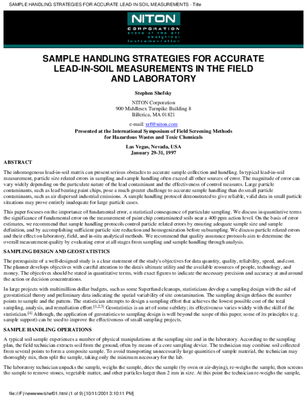 (PDF) Sample Handling Strategies for Accurate Lead-In-Soil Measurements ...