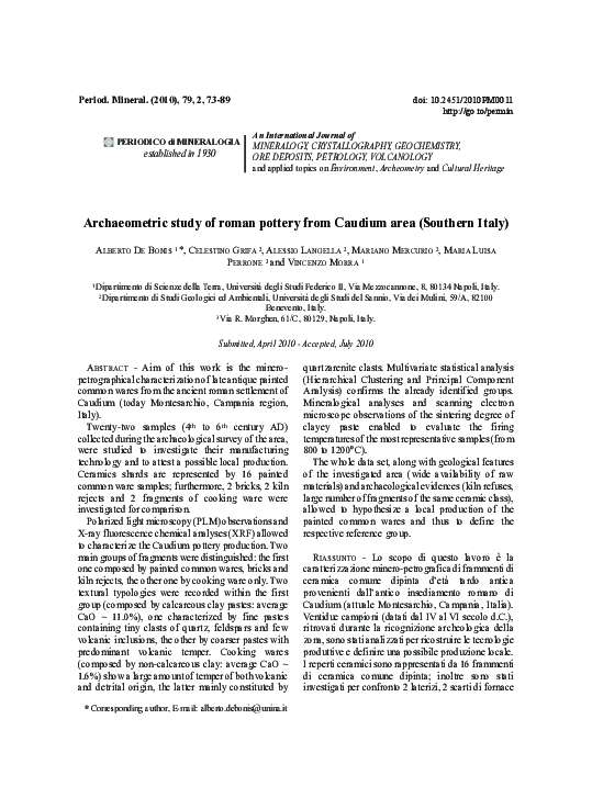 (PDF) Archaeometric study of roman pottery from Caudium area (Southern ...