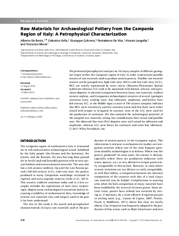 (PDF) Raw Materials for Archaeological Pottery from the Campania Region ...