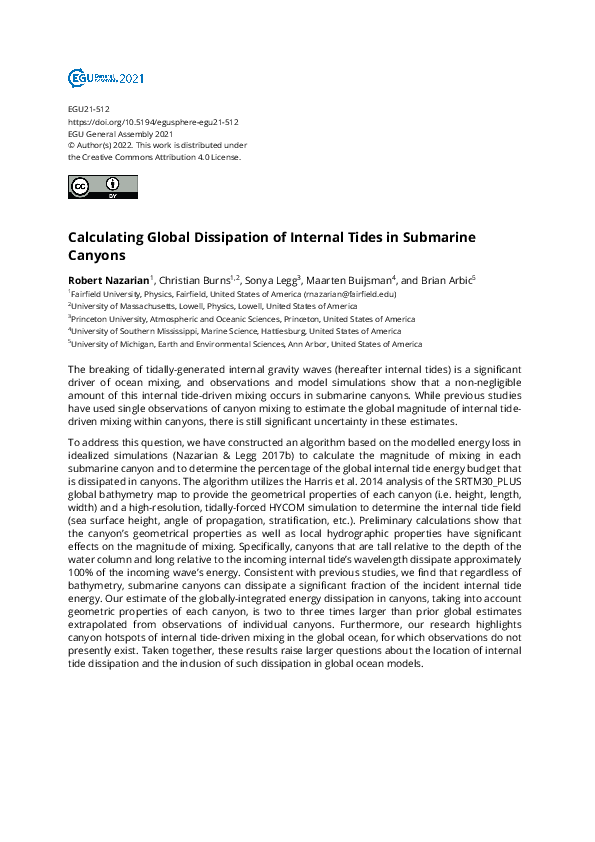 (PDF) Calculating Global Dissipation of Internal Tides in Submarine Canyons