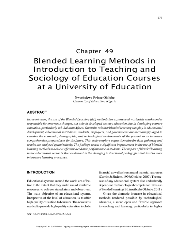 (PDF) Blended Learning Methods in Introduction to Teaching and Sociology of Education Courses at ...