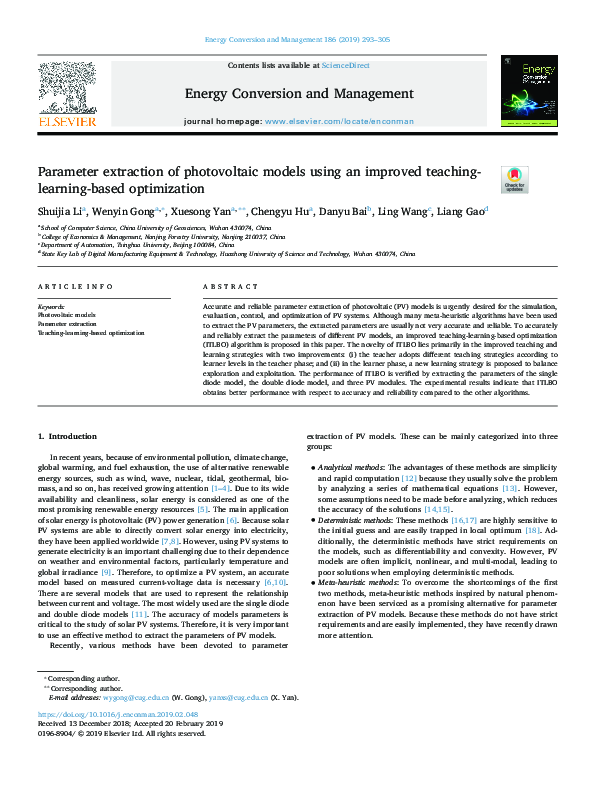 (PDF) Parameter extraction of photovoltaic models using an improved ... (PDF) Parameter extraction of photovoltaic models using an improved ...