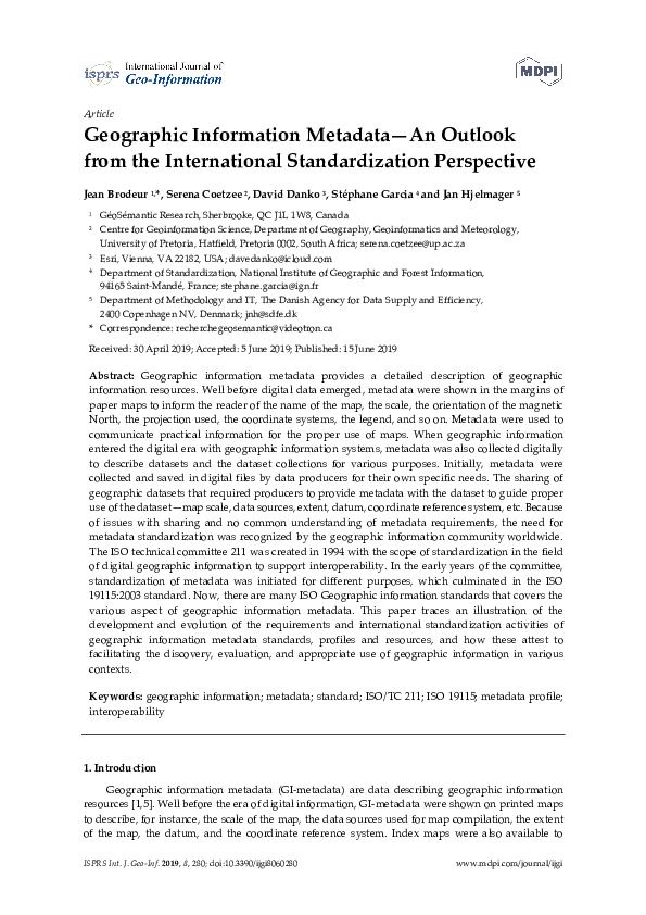 (PDF) Geographic Information Metadata—An Outlook from the International ...