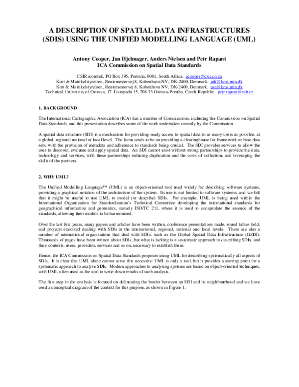 Pdf Description Of Spatial Data Infrastructures Sdis Using The Unified Modelling Language Uml