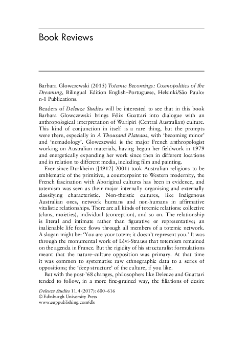 (PDF) Barbara Glowczewski (2015) Totemic Becomings: Cosmopolitics of ...