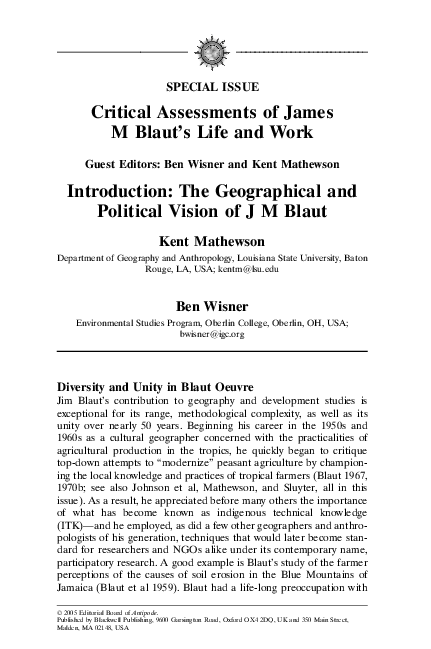 (PDF) The Geographical and Political Vision of J. M. Blaut – Special ...