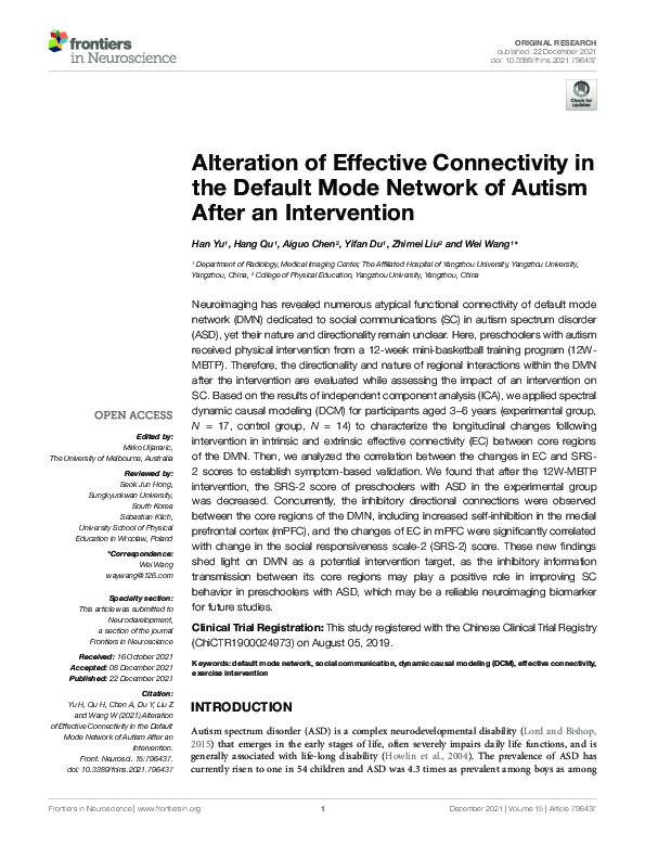 (PDF) Alteration of Effective Connectivity in the Default Mode Network ...