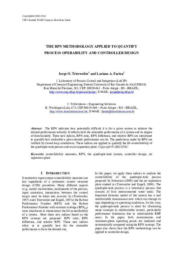 (PDF) The RPN Methodology Applied to Quantify Process Operability and ...