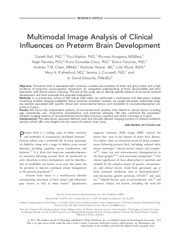 (PDF) Multimodal image analysis of clinical influences on preterm brain ...