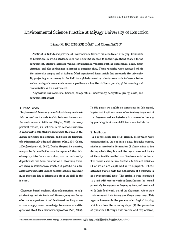 (PDF) Environmental Science Practice at Miyagy University of Education