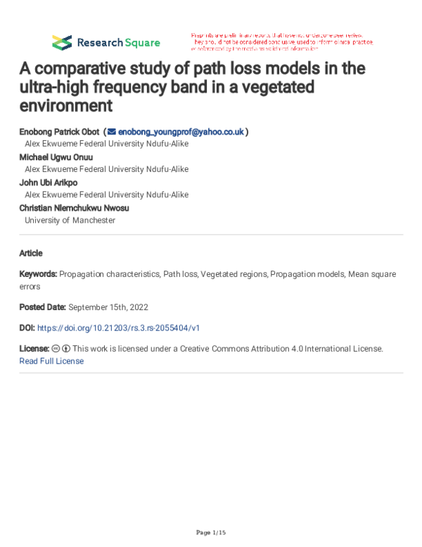 (PDF) A comparative study of path loss models in the ultra-high ...
