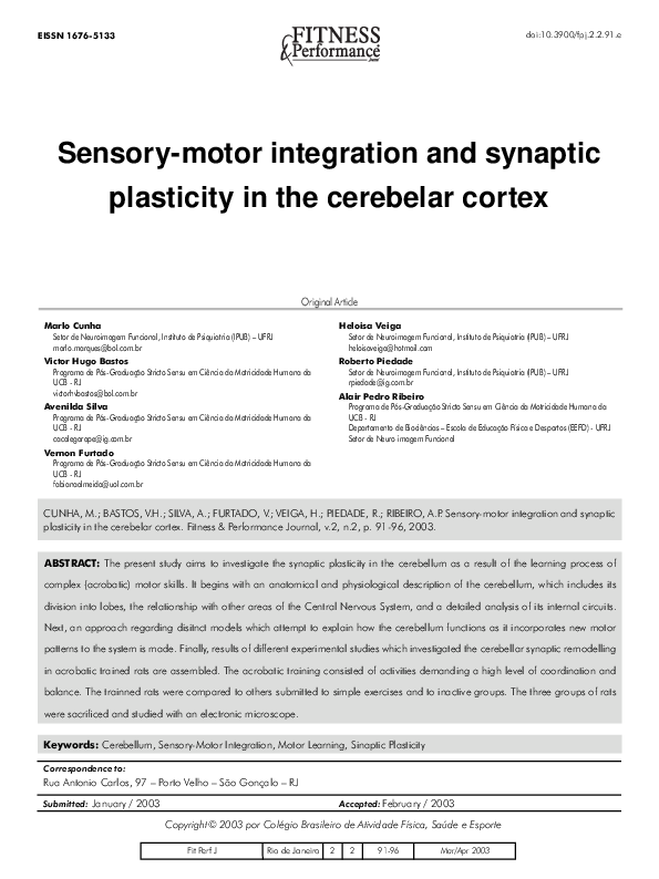 (PDF) Sensory-motor Integration and Synaptic Plasticity in Cerebellar ...