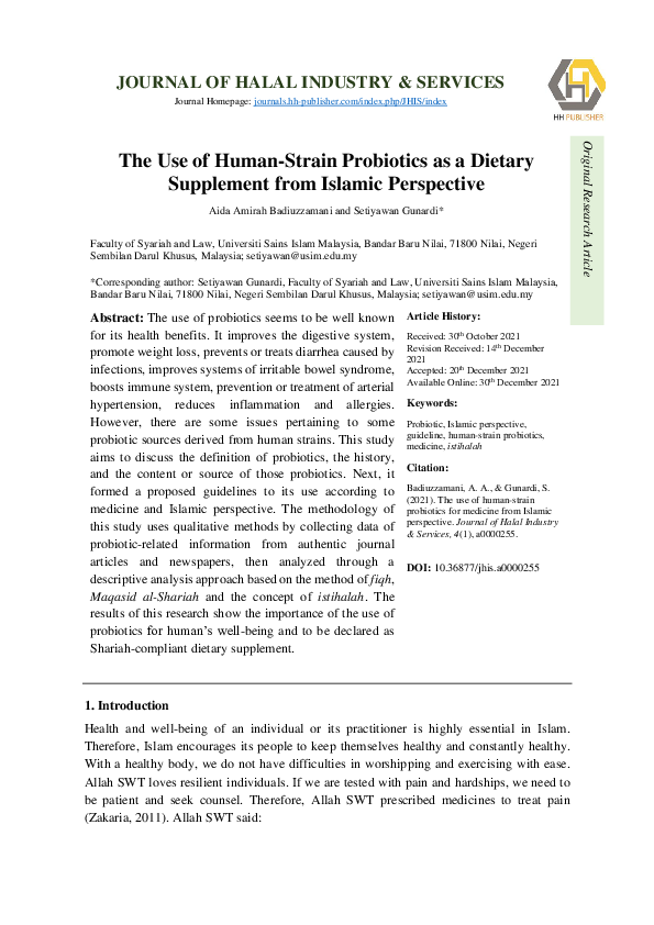 (PDF) The Use of Human-Strain Probiotics as a Dietary Supplement from Islamic Perspective